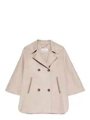 Max Mara Beige Brushed Texture Cashmere Double-breasted Cape - Cream