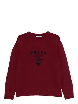 Prada Burgundy Logo Intarsia Knitwear Jumper - Red