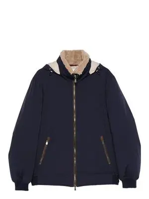 Brunello Cucinelli Hooded Shearling Collar Jacket - Blue
