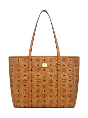 Mcm Toni Visetos Canvas Shopper Bag - Cognac