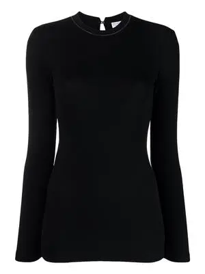 Brunello Cucinelli Black Stretch-cotton Fine Knit T-shirt With Monili Chain Detail - Multicolor