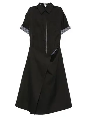 Loewe Black Check Pattern Dress With Pointed Collar And Short Sleeves - Multicolor