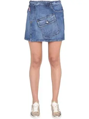 Dsquared2 Denim Skirt With Dual Pockets - Blue
