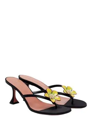 Amina Muaddi Vittoria Embellished Satin Thong Sandals - Black
