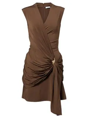 FERRAGAMO Draped Gathered Jersey Mini Dress - Brown