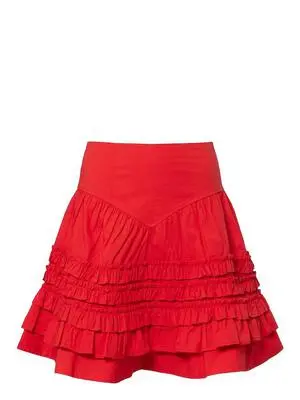 GANNI Ruffled Cotton-blend Miniskirt - Red