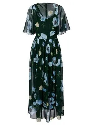 Erdem Floral Draped Silk Voile Midi Dress - Green