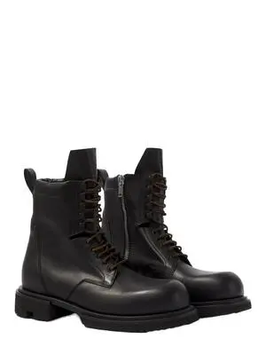 Rick Owens Leather Combat Boots - Black