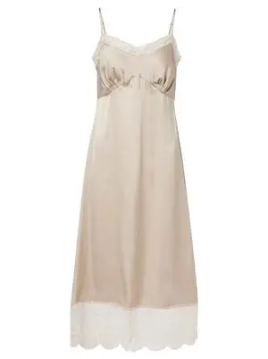 Simone Rocha Satin Slip Dress With Lace Trim - Beige