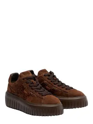 Hogan Hogan H645 Fur-Trimmed Leather Platform Sneakers Brown
