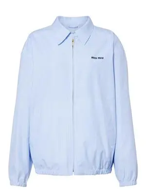 Miu Miu Logo Gingham Cotton Blouson Jacket - Blue