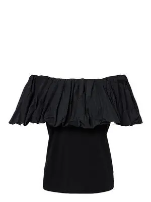 Max Mara Off-shoulder Ruffled Cotton Top - Black