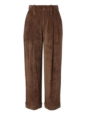 Brunello Cucinelli Pleated Velvet Straight Leg Trousers - Brown