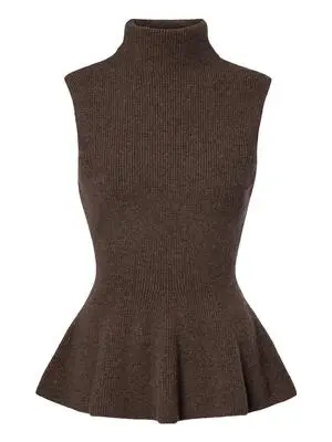 RÓHE Ribbed Wool And Cashmere Turtleneck Top - Brown