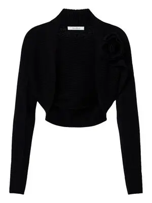 Max Mara Knitted Shrug With Embellished Floral Detail - Black