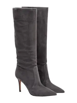 GIANVITO ROSSI Suede Knee-high Pointed Toe Boots - Grey