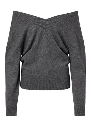 TOM FORD Off-the-shoulder V-neck Cashmere Sweater - Grey