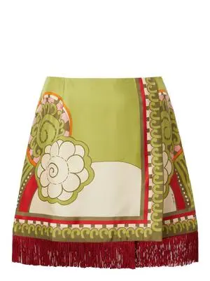 La DoubleJ Printed Fringe-trimmed Silk Miniskirt - Multicoloured