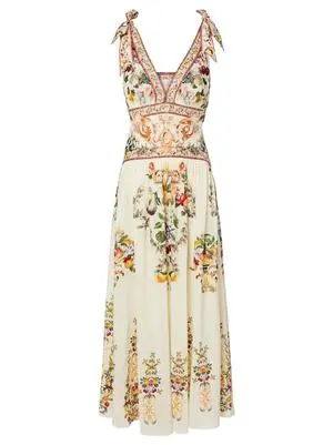 Camilla Embellished Printed Linen And Silk Maxi Dress - Multicoloured