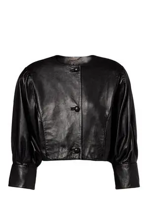Chloé Cropped Leather Jacket With Belt - Black