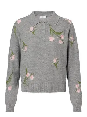 Erdem Floral Intarsia Wool Polo Sweater - Grey