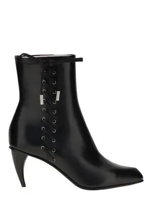 Alexander McQueen Curved-heel Leather Ankle Boots With Side Lacing - Black