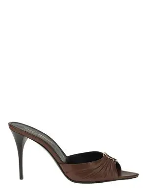 Saint Laurent Babylone Smooth Leather Mules - Brown