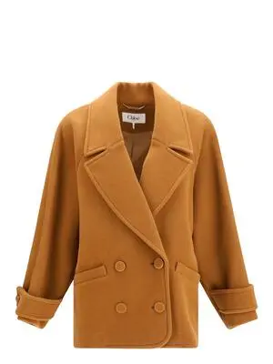 Chloé Double-breasted Herringbone Wool Short Coat - Brown