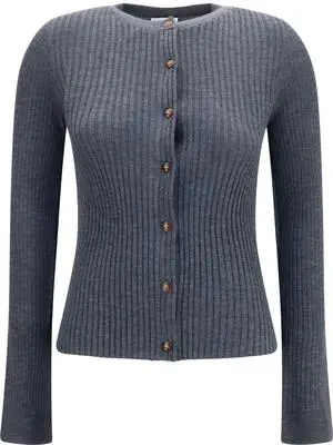 Burberry Ribbed Cashmere Cardigan - Gray