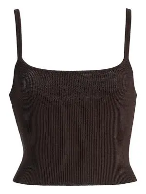 ELCE Ribbed Knit Square Neck Tank Top - Brown