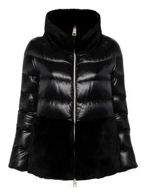 Herno Ultralight Nylon And Lady Alternative Fur Cape - Black