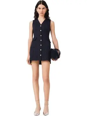 Maje Sleeveless Tailored Lurex Dress - Navy