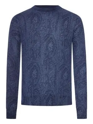 Etro Paisley Knit Sweater In Silk And Cashmere Blend - Blue