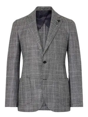 LARDINI Prince Of Wales Checked Wool, Silk And Cashmere-blend Blazer - Gray