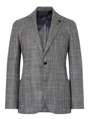 LARDINI Prince Of Wales Checked Wool, Silk And Cashmere-blend Blazer - Gray