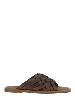 Miu Miu Miu Miu Woven Leather Flat Sandals Brown