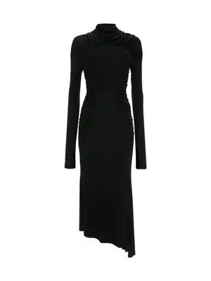 Victoria Beckham High Neck Gathered Midi Dress - Black