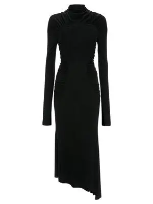 Victoria Beckham High Neck Gathered Midi Dress - Black