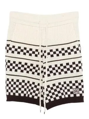 Amiri Alabaster Check Pattern Wool Blend Knit Bermuda Shorts - Cream