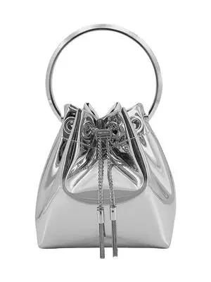 JIMMY CHOO JIMMY CHOO Bonbon Bucket Bag In Mirrored Fabric Silver