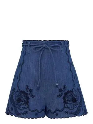 Zimmermann Aster Embroidered Denim Shorts - Multicolor