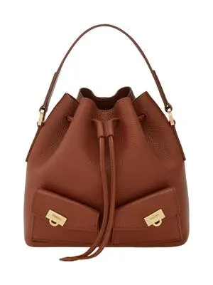 FERRAGAMO Leather Bucket Bag With Gancini Closures - Multicolor