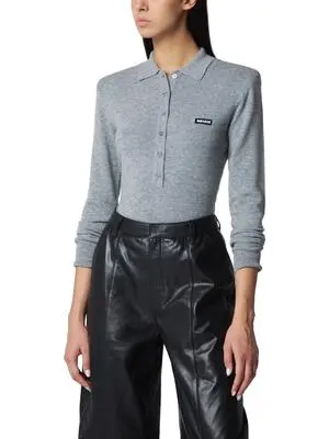 ROTATE BY BIRGER CHRISTENSEN Wool And Cashmere Long-sleeve Polo Shirt - Gray