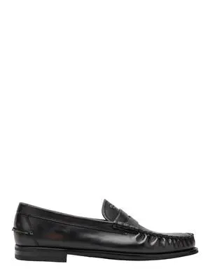 Prada PRADA Cognac Aged Leather Loafers Black