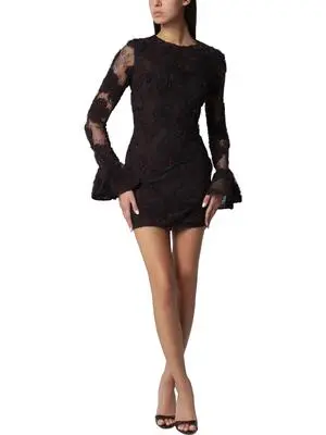 ROTATE BY BIRGER CHRISTENSEN 3d Floral Lace Mini Dress - Brown