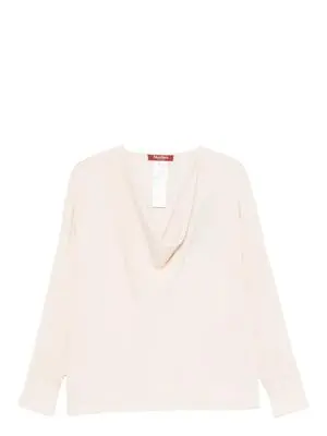 Max Mara Silk Cowl Neck Long Sleeve Blouse With Buttoned Cuffs - Cream