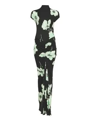 Alaïa Draped Floral Print Viscose Dress - Multicolor