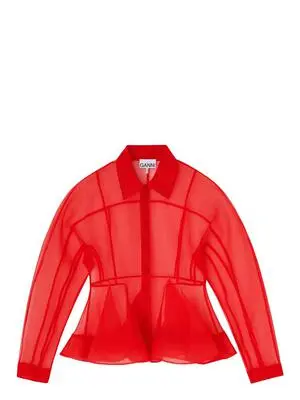 GANNI GANNI Sheer Peplum Shirt Red