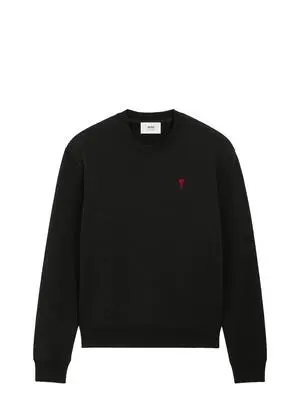 AMI Paris Organic Cotton Fleece Sweatshirt With Chest Embroidery - Black
