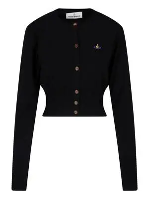 VIVIENNE WESTWOOD Vivienne Westwood Cropped Cardigan With Embroidered Orb Logo Black